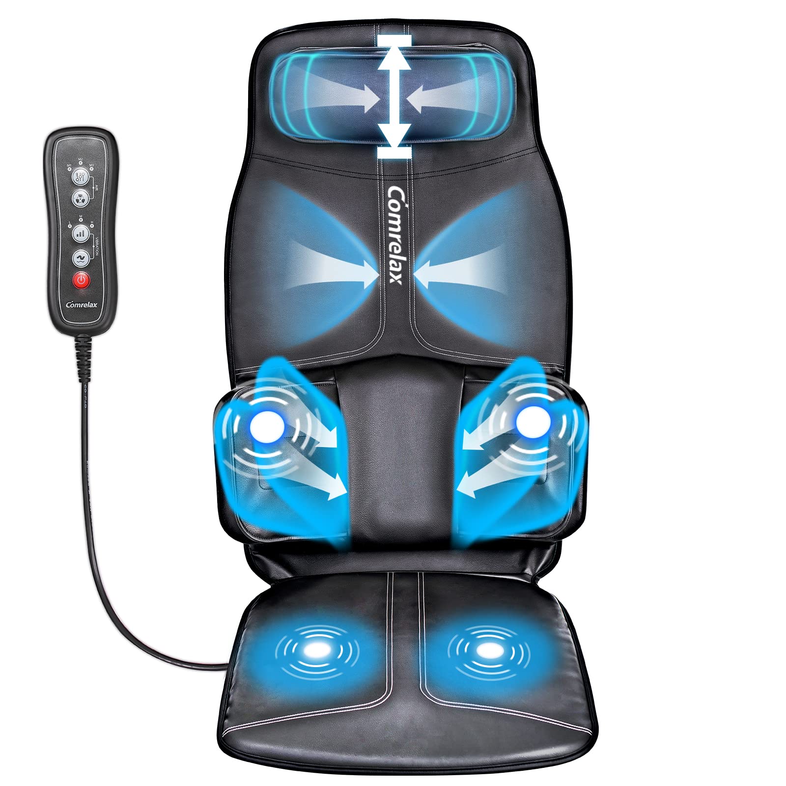 SLOTHMORE Back Massager Pad Vibrating Back Massager, Height-Adjustable Massage Chair Pad for Home Office Use, 3 Modes & 3 Intensities to Compress and Relieve Massagers for Neck and Back, Soft Leather