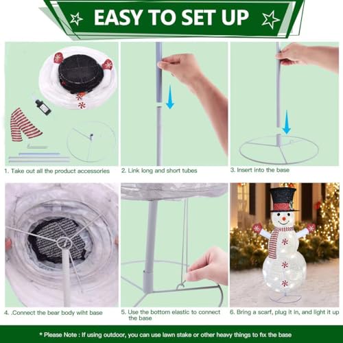 Lighted Christmas Snowman Decorations, 4FT Outdoor Collapsible White Snowman with Built-in LED Lights, Pre-Lit Pop Up Xmas Snowman, Light Up for Holiday New Year Winter Decor (lint)