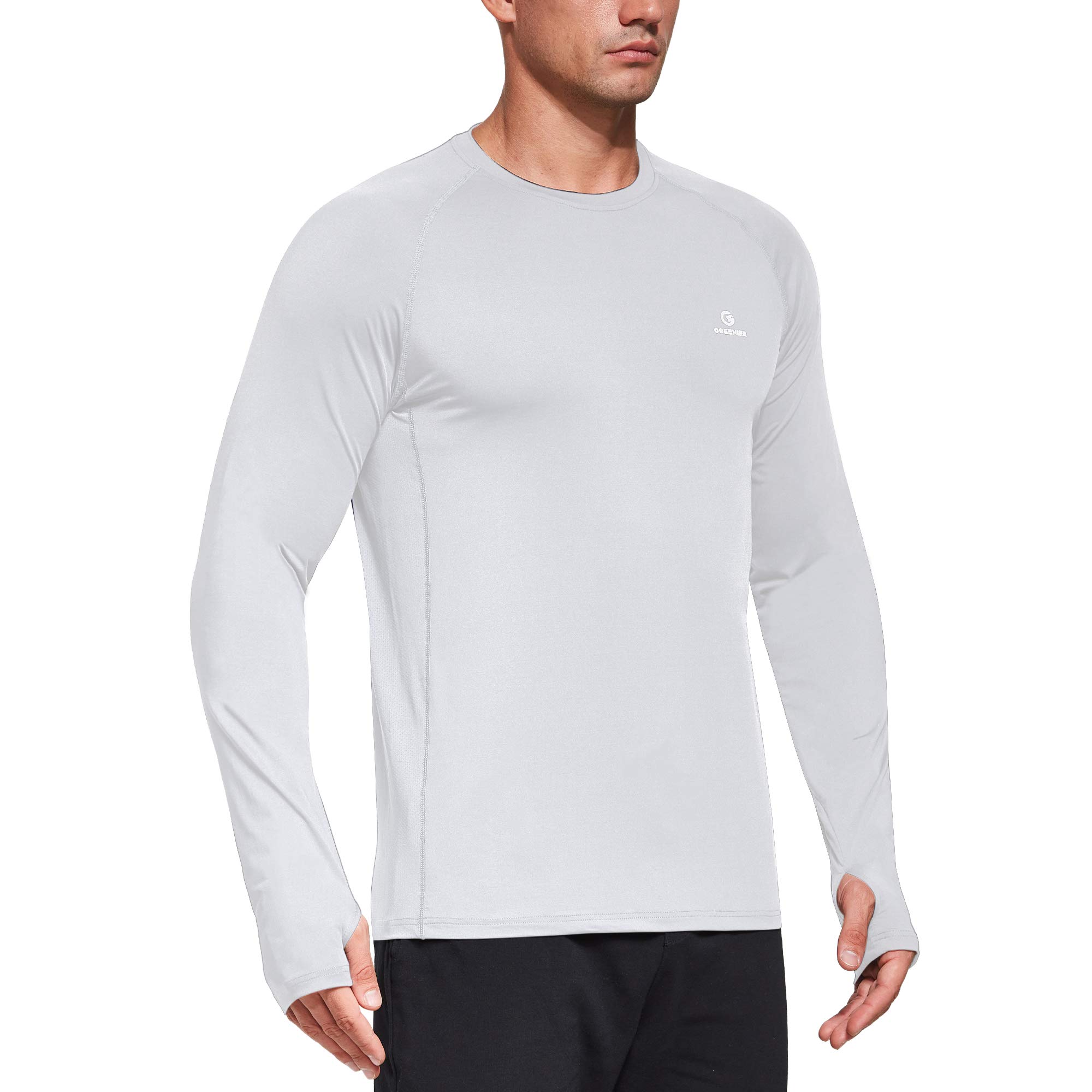 OGEENIER Men's Dry Fit Long Sleeve Workout Athletic T-Shirts Mesh Moisture Wicking Running Shirts with Thumb Holes,White,XL