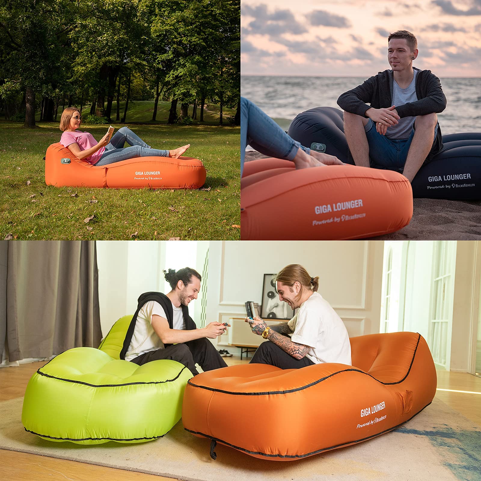 SAPHALTON Inflatable Lounger Air Sofa, Automatic Inflatable Chair, Blow Up Couch for Camping, Traveling, Outdoor, Hiking, Picnic, Backyard, Navy Blue