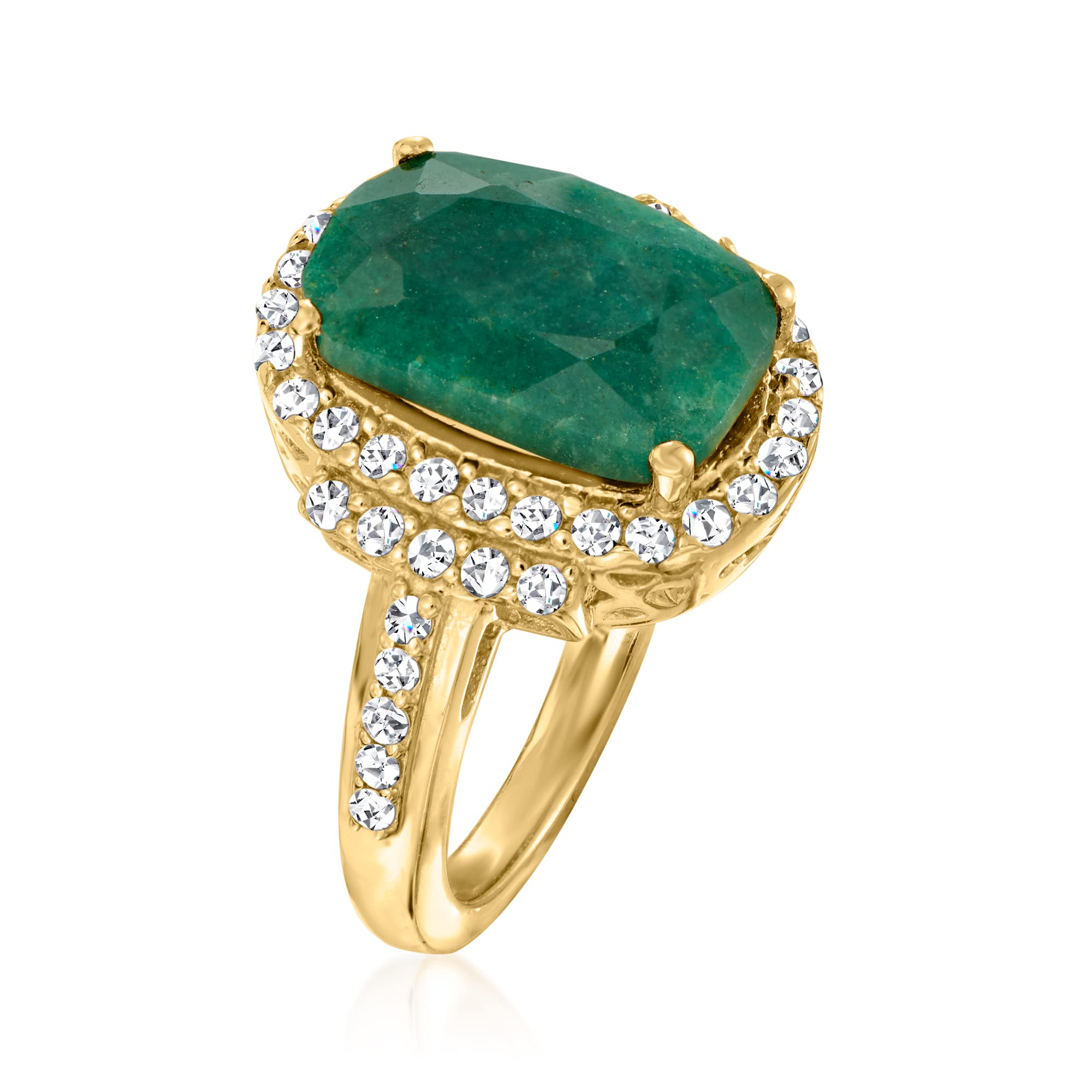 Ross-Simons 7.50 Carat Emerald Ring With .69 ct. t.w. Diamonds in 18kt Gold Over Sterling. Size 8