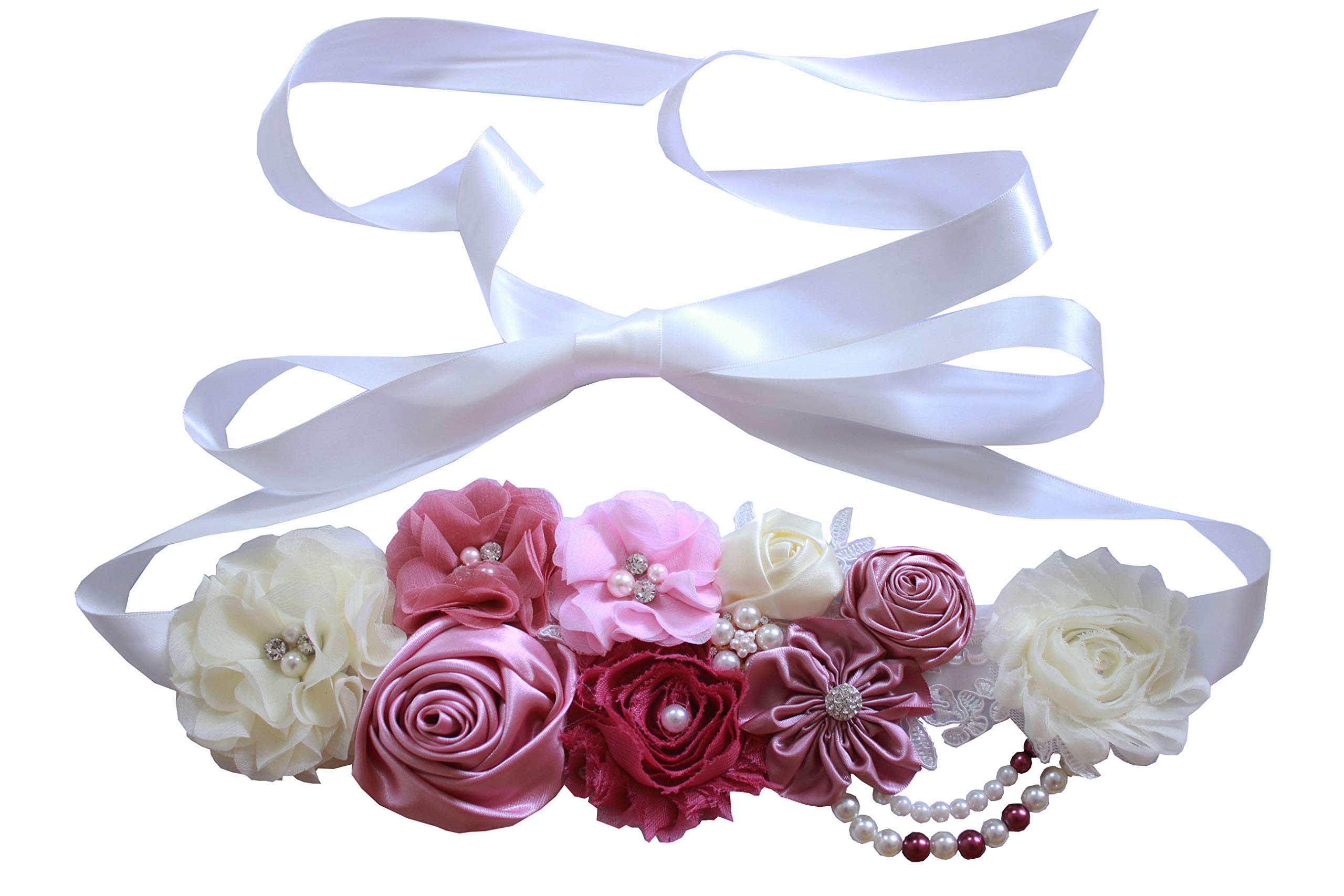 nania Baby Shower sash Pearls Pendant Maternity sash New Born Photo Prop (Dusty Pink)