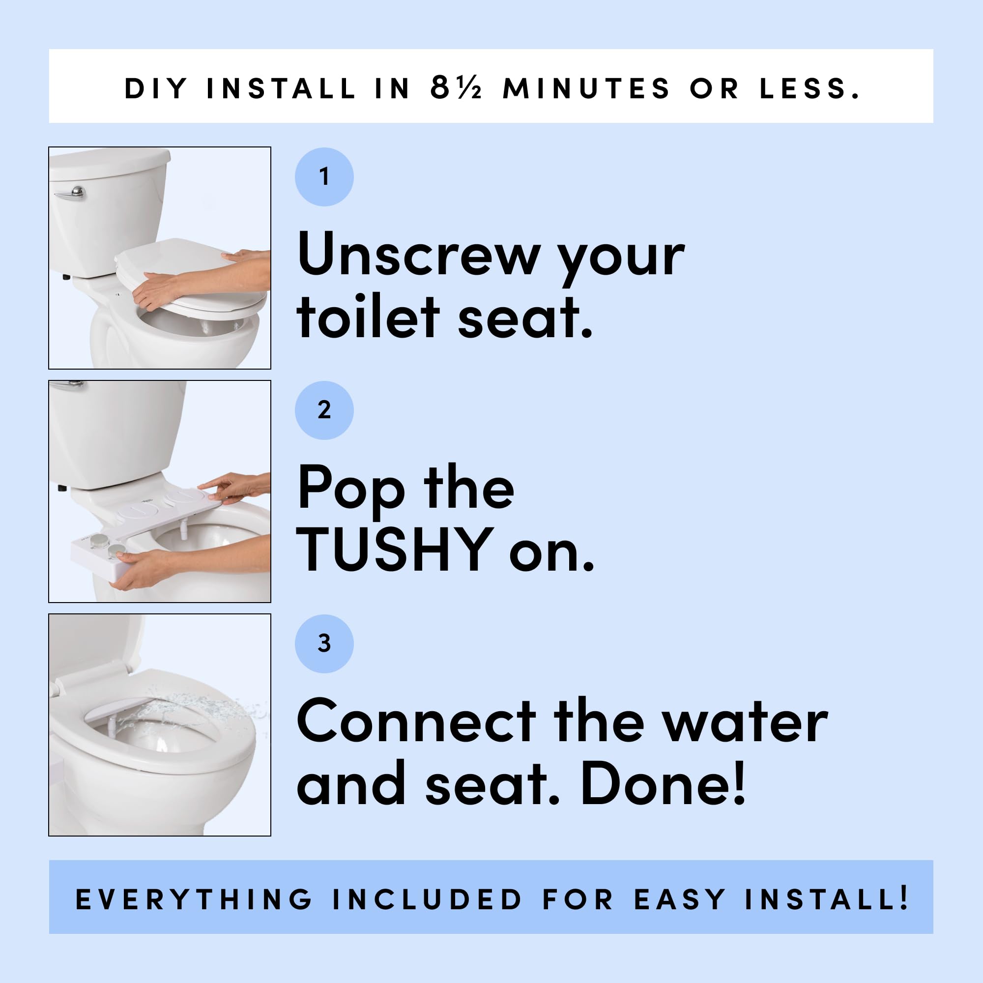 Tushy Spa Warm Water Bidet Attachment. Universal Toilet Fit, Easy DIY Install (Requires Sink Access for Temperature Control) Self Cleaning Sprayer, Adjustable Pressure & Angle Control, (Platinum Knob)