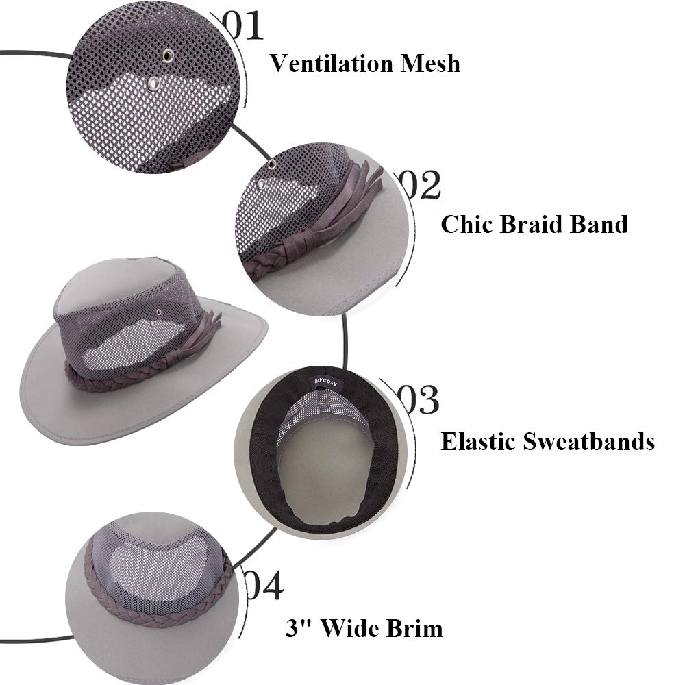 Mesh Sun Hat for Men Golf Soaker Hats Summer Beach Safari Wide Brim Fishing Cap Outdoor(Gray,X-Large)