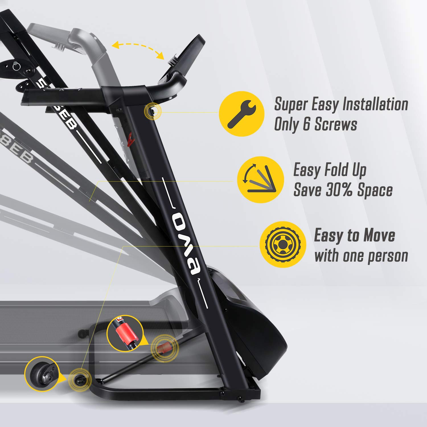 OMA Treadmills for Home 5108EB, Max 2.25 HP Folding Incline Treadmills for Running and Walking Jogging Exercise with 36 Preset Programs, Tracking Pulse, Calories - 2021 Updated Version