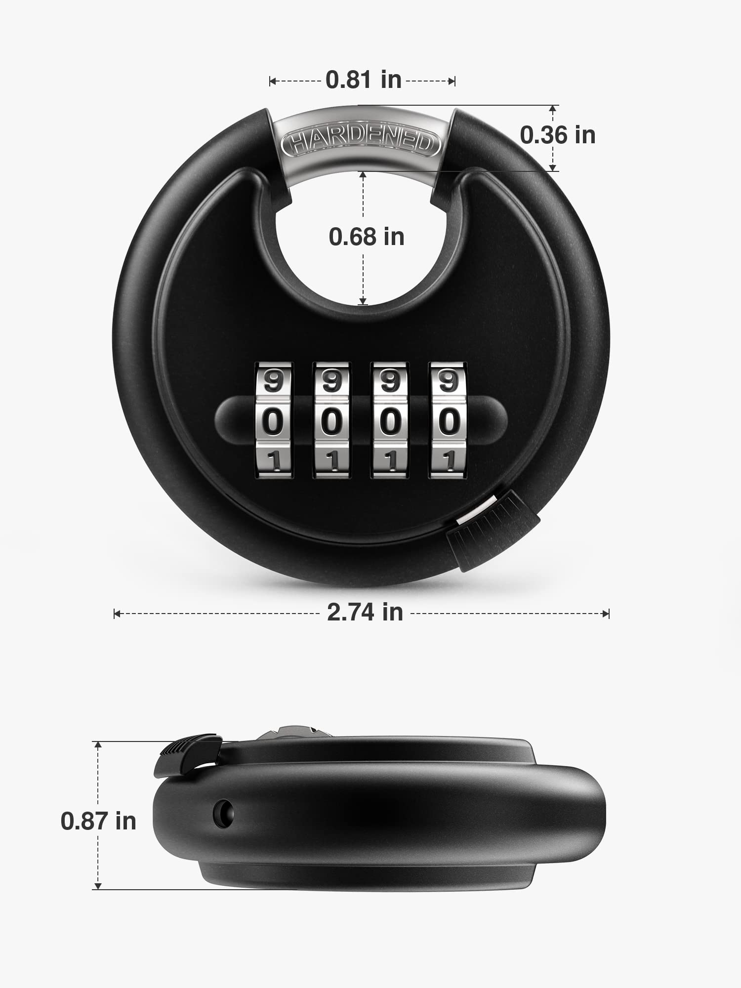 Puroma Combination Lock, 4 Digit Disc Padlock with Hardened Steel Shackle, Keyless Heavy Duty Combo Lock for Outdoor Sheds Fence, Gate Hasps, Storage Unit, School Gym Locker (1 Pack, Black)