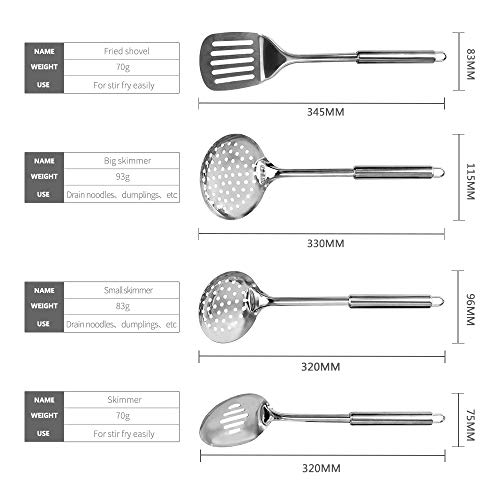 LMMDP 13 Pcs Stainless Steel Kitchen Utensils Spoon Skimmer Shovel Spatula Meat Fork Whisk Cooking Utensils Tableware