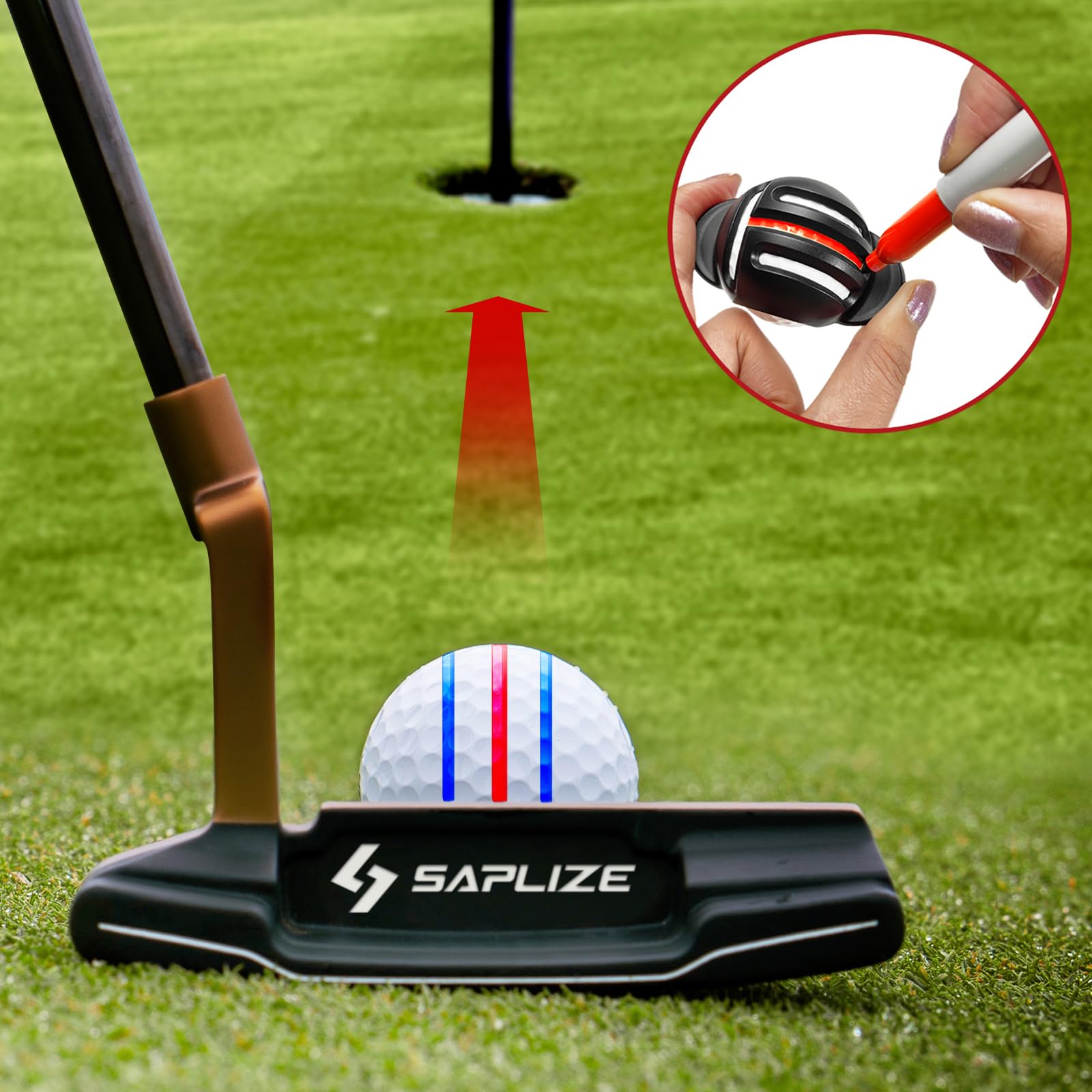 SAPLIZE Golf Ball Markers, 4 Golf Ball Marking Stencils and 3 Color Marker Pens, Golf Ball Line Marker Tool, Golf Ball Alignment and Identification Tool