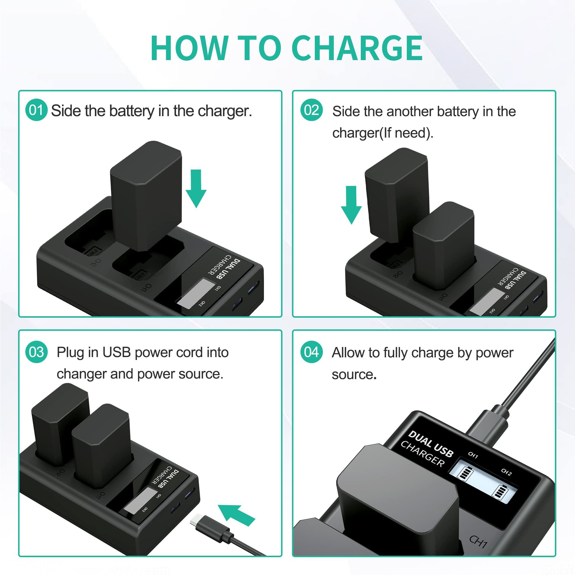 NP-FW50 Battery Charger, LCD Dual Charger Compatible with Sony Alpha A6000, A6400, A6100, A6300, A6500, A5100, A7, A7 II, A7R, A7R II, A7R2, A7S, A7S II, A7S2, A5000, A3000, RX10, NEX-3/5/7 Series