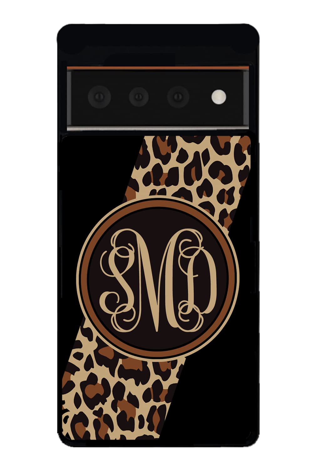 Leopard Animal Skin Script Monogram Black Rubber Phone Case Compatible With Google Pixel 8 Pro, 8a, 8, 7a, 7, Pixel 7 Pro, 6a, Pixel 6 Pro, 6, 5, 4a 5G, 4a 4G, 4, 4 XL, 3a, 3a XL, 3, 3 XL, 2 XL
