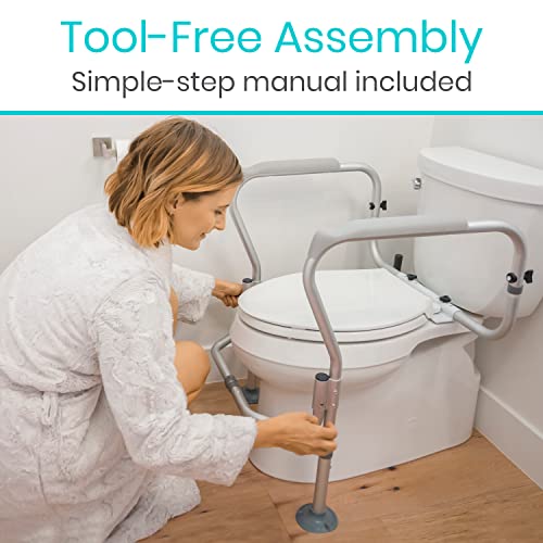 Vive Toilet Safety Rail Frame - Grab Bars for Bathroom - Fall Prevention - Adjustable Non Slip for Adults, Seniors, Elderly, Disabled, Handicapped - Padded Handle Support - Medical Device for Home Use