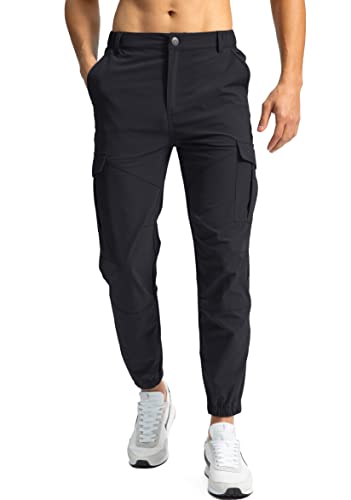 Pinkbomb Men's Hiking Cargo Pants with 7 Pockets Slim Fit Stretch Joggers Golf Cargo Work Pants for Men(Black, X-Large)