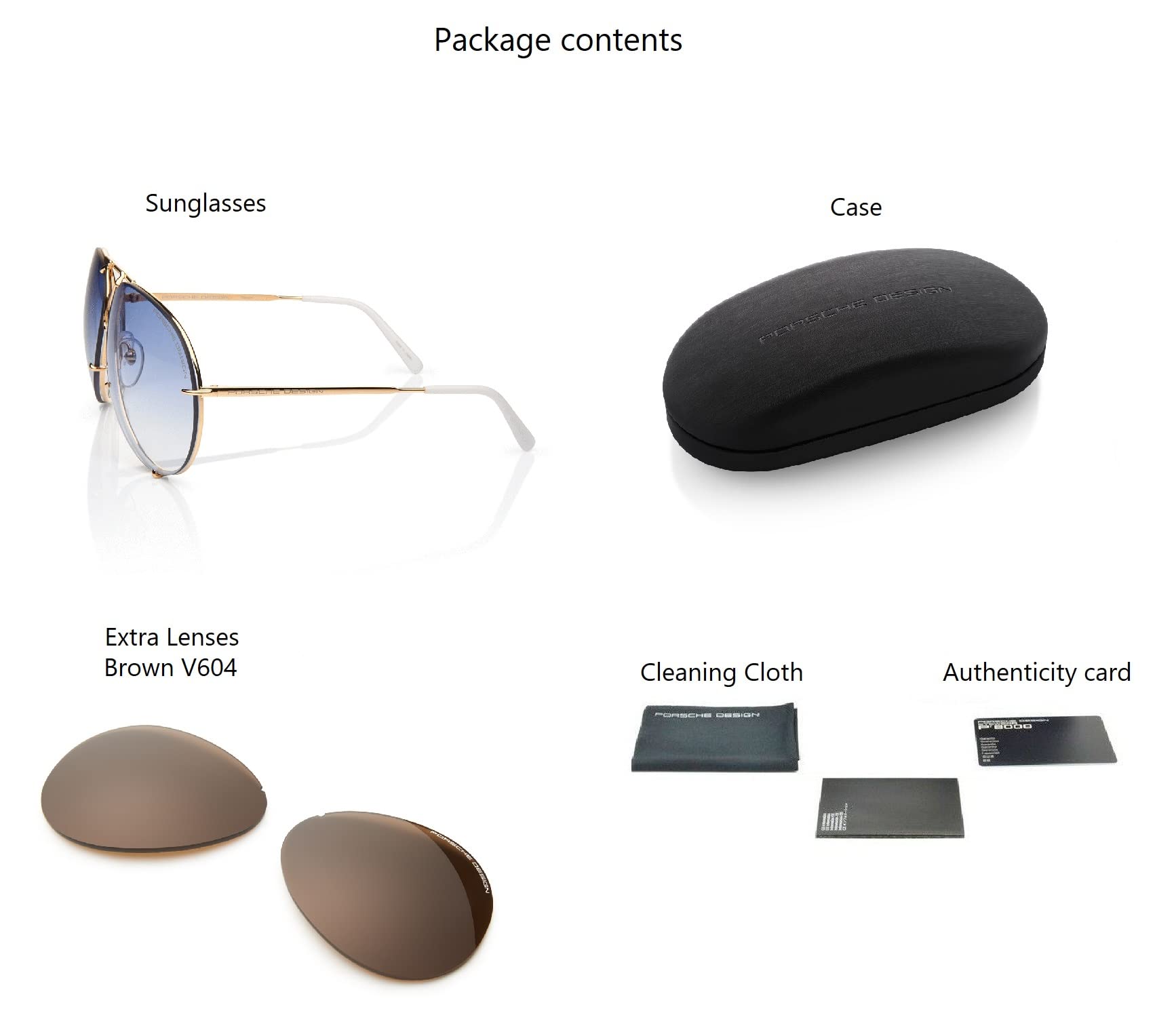 Porsche Design P8478 Iconic Sunglasses (66mm, W - Yellow Gold, White / Lens - Blue Gradient / Extra Lens - Brown)
