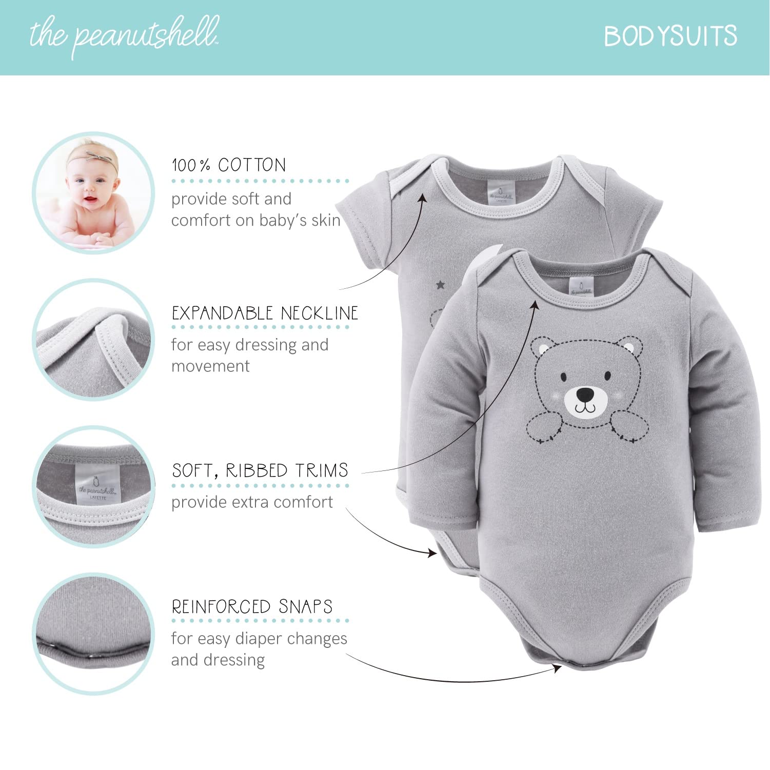 The Peanutshell Newborn Clothes & Accessories Set - 23 Piece Layette Gift Set - Fits Newborn to 3 Months - Grey Celestial & Bear