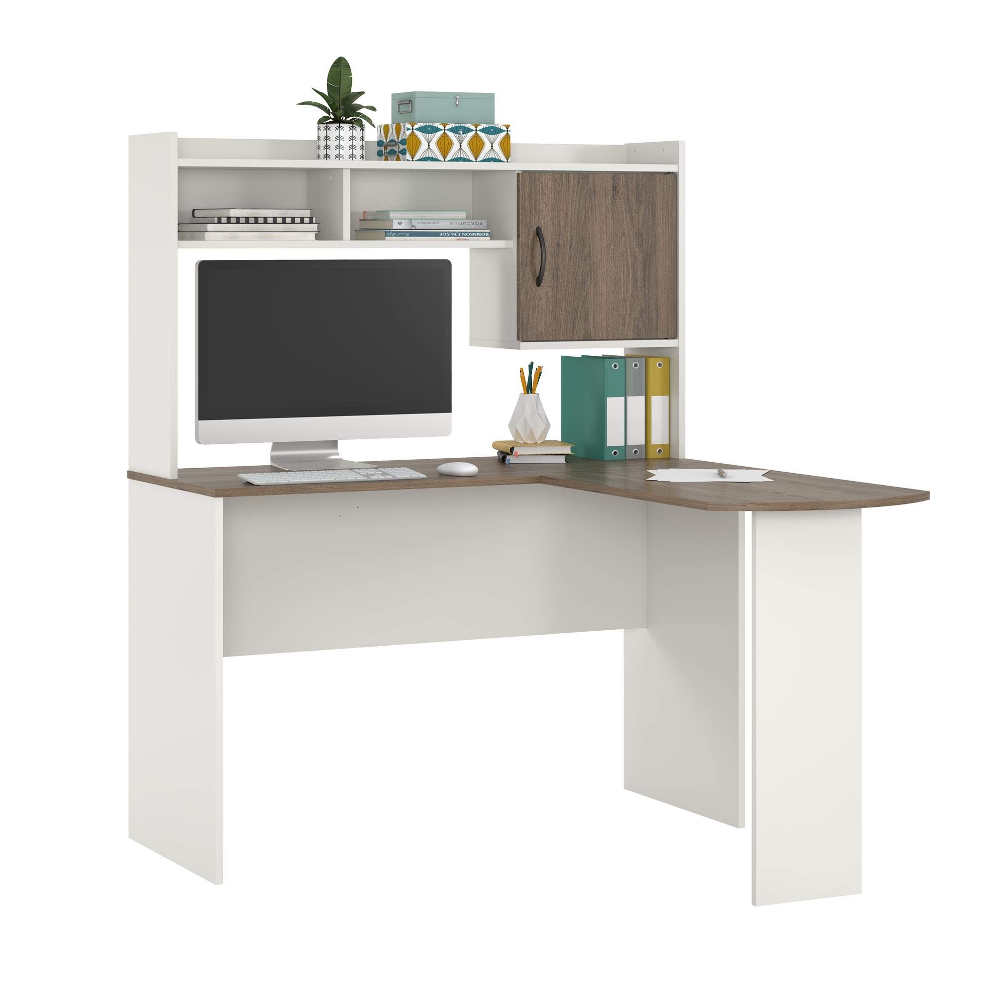 Mainstays' L-Shaped Desk with Hutch, Multiple Colors (L-Shaped Desk with Hutch, White/White)