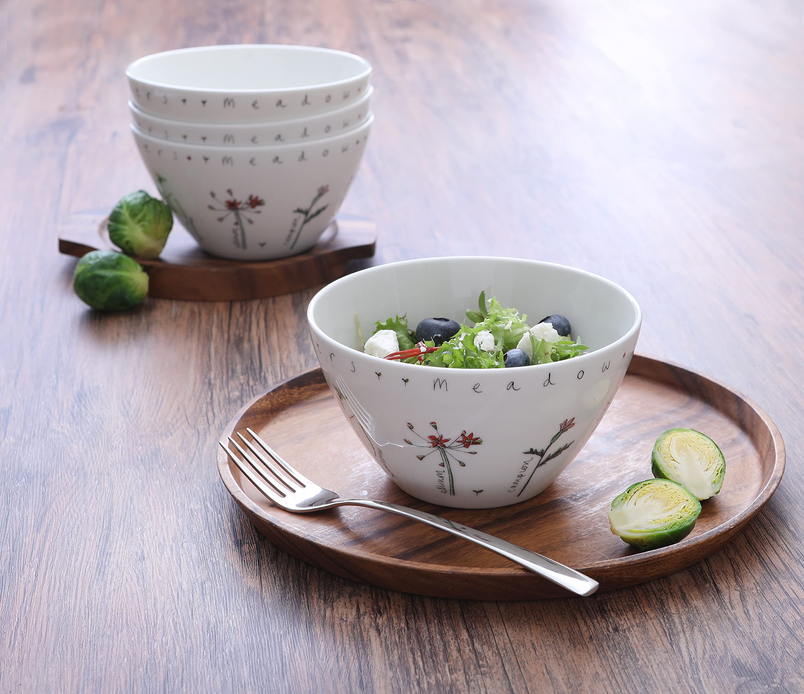 RACHEL BARKER Meadow Flower Porcelain AP Bowls 25oz Set of 4