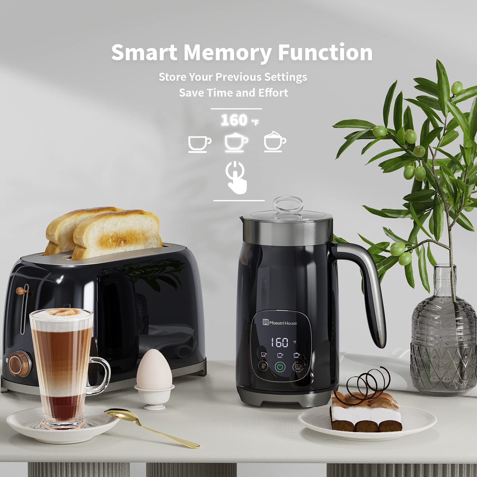 Maestri House Milk Frother, Variable Temp and Froth Thickness Milk Frother and Steamer, 14.1OZ/400ML Smart Touch Control Foam Maker, Memory Function for Latte, Warm Milk, Hot Chocolate