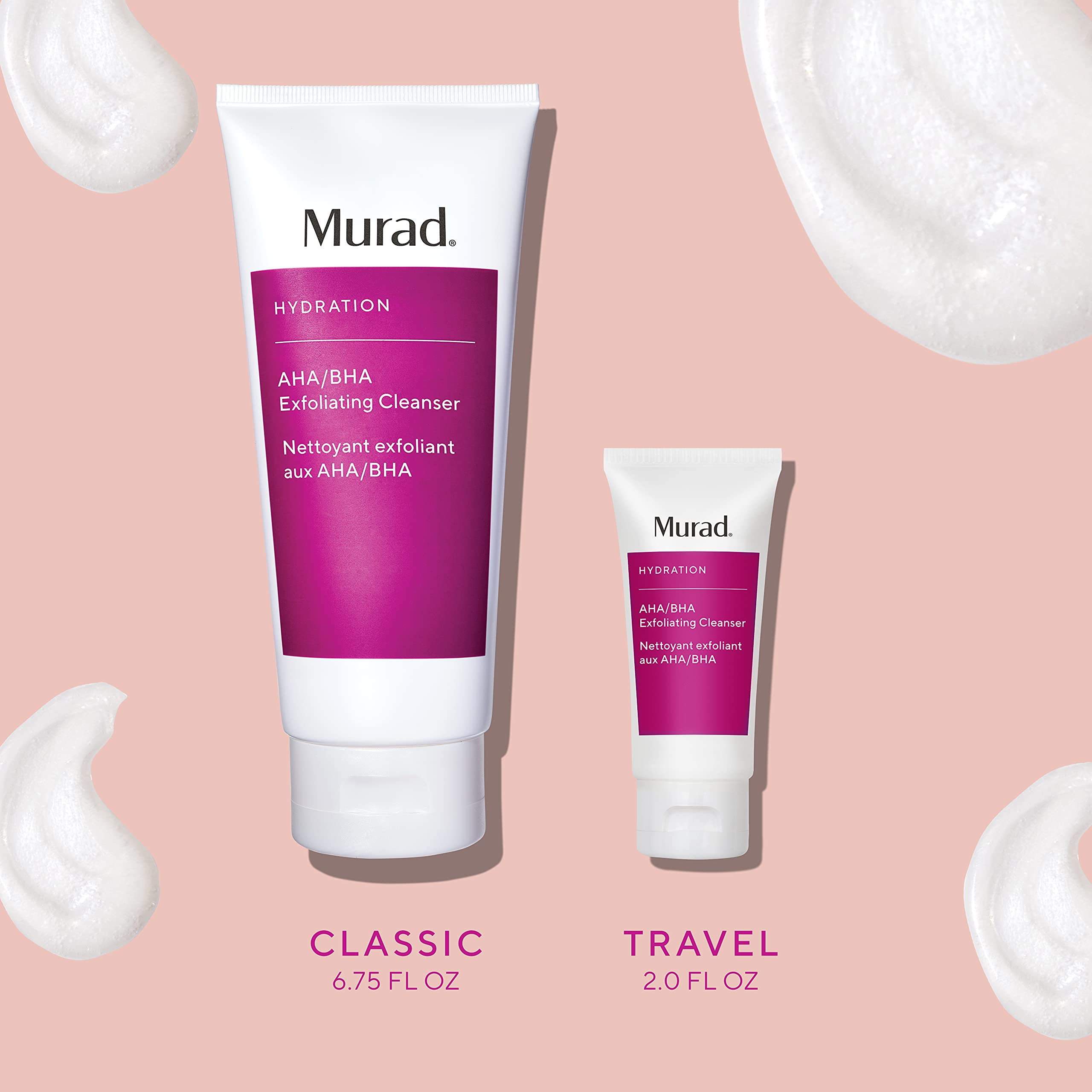 Murad AHA/BHA Exfoliating Cleanser - Hydration Exfoliating & Moisturizing Salicylic, Lactic and Glycolic Acid Face Wash - Creamy Skin Smoothing Treatment Backed by Science, Travel size, 2 Fl Oz