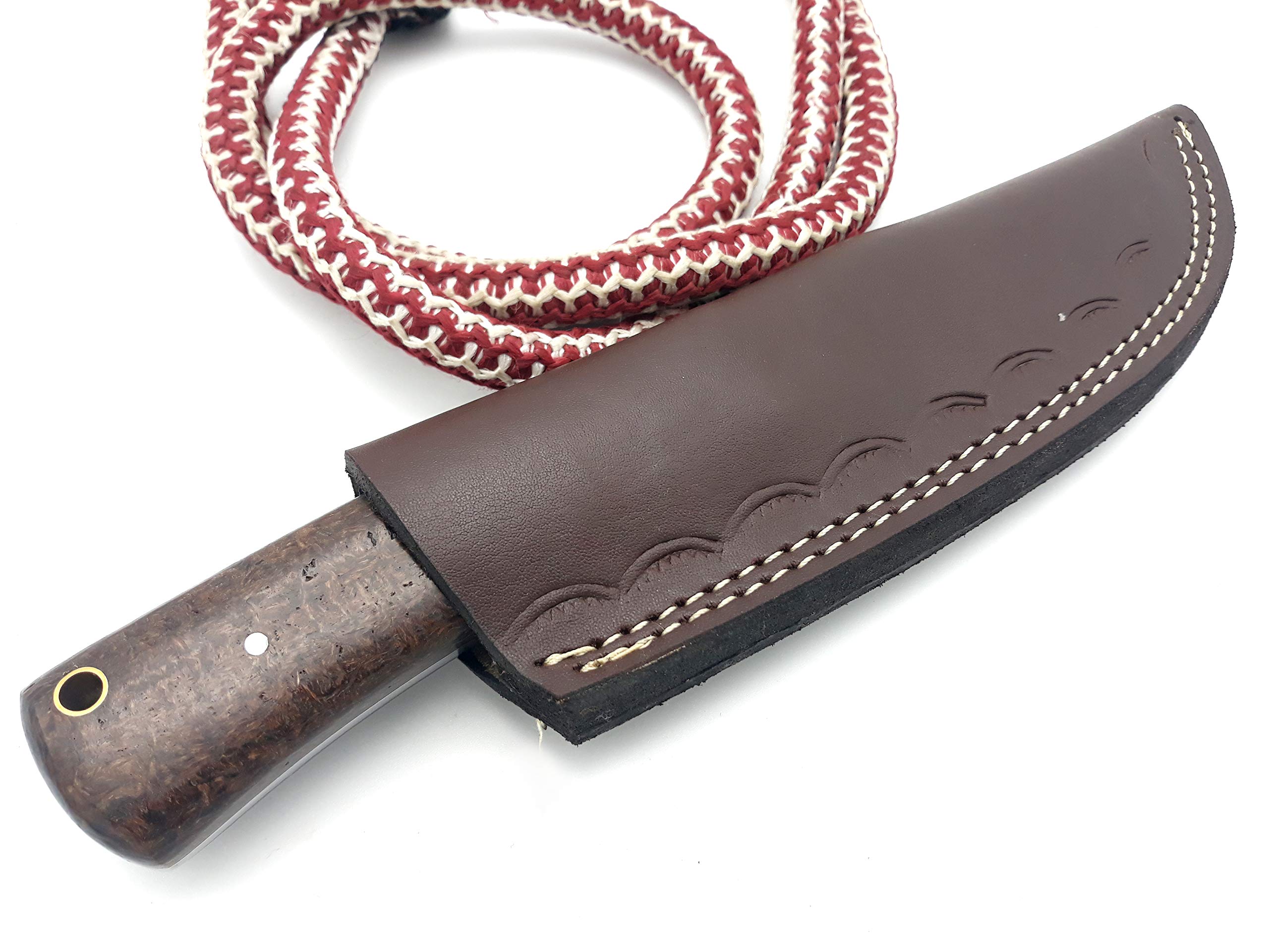 Nooraki SK-65 Handmade Damascus Hunting Knife 8.5 inches Full Tang Blade with Leather Sheath Skinner Knife, Exotic Walnut Wood Handle