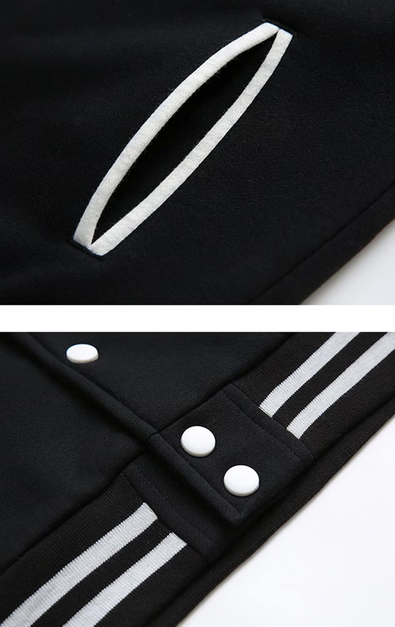 Men's Bomber Jacket Varsity Baseball Jackets Windbreaker Lightweight Slim Fit Button Down Letterman Jacket Black