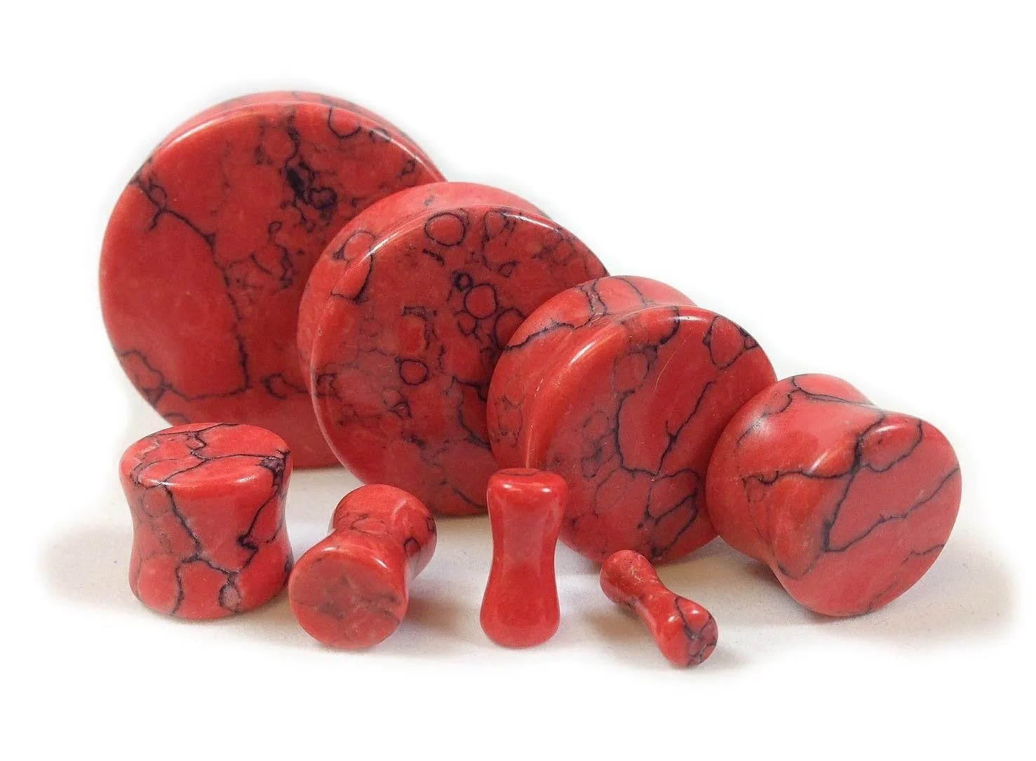 Lobal Domination ALL 3 PAIR Blue & Red Turquoise, White Howlite Stone Plugs Gauges (3/4" (19mm))