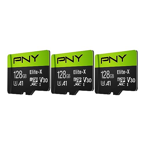 PNY 128GB Elite-X Class 10 U3 V30 microSDXC Flash Memory Card 3-Pack - 100MB/s, Class 10, U3, V30, A1, 4K UHD, Full HD, UHS-I, microSD