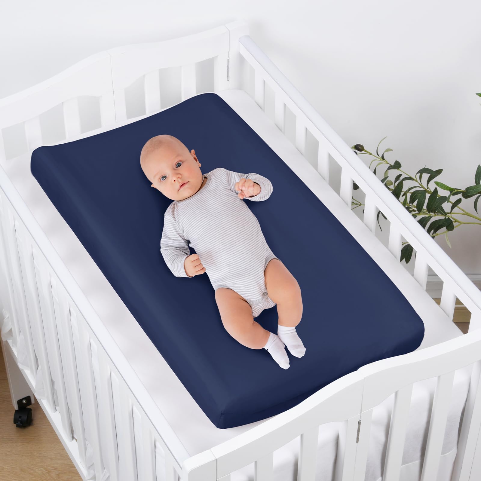 PHF Baby Changing Pad Covers for Boys Girls, 2 Pack Ultra Soft Breathable Microfiber Changing Pad Table Sheets for Most Baby Changing Pads, Light Grey & Navy