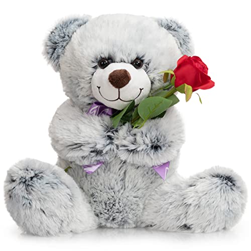 WENMOTDY Teddy Bear Stuffed Animals Plush Bear with Love Pattern Red Bow Soft Plush Toy Valentine's Day Gift 21 Inch Grey
