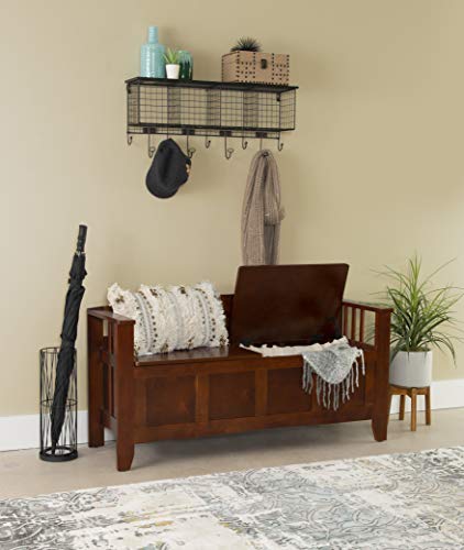 Linon Home Decor Storage Bench with Short Split Seat Storage, Walnut, 50 inchw x 17 inchd x 25.25 inchh.