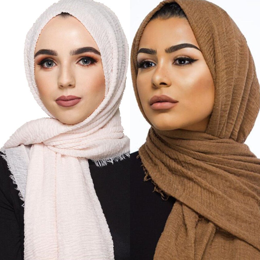 LMVERNA Women Crinkle Cotton Hijab Winkle Muslim Scarves Solid Color Long Wrap Scarf (White)