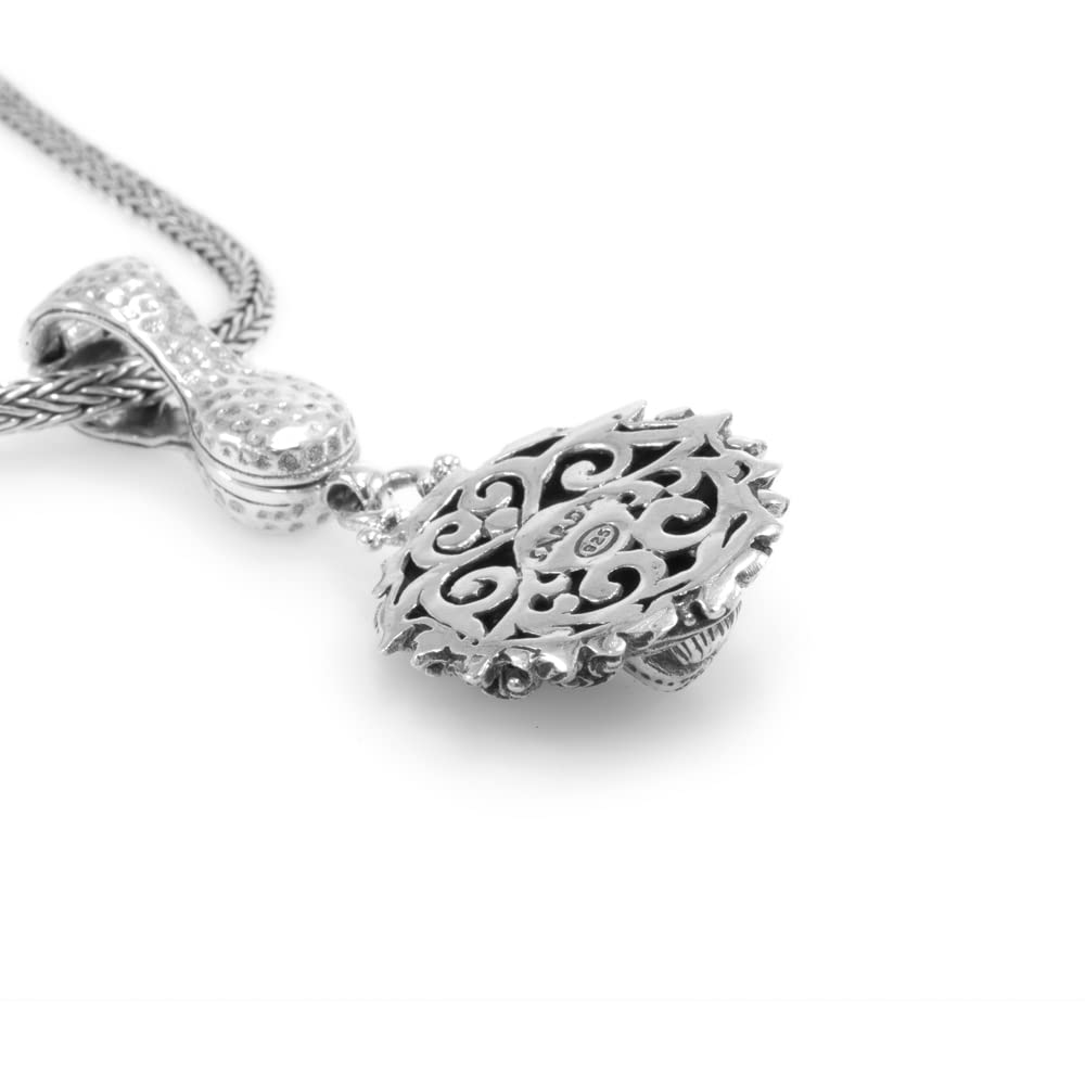SARDA - .925 Sterling Silver 1-3/4" x 3/4" Filigree Jawan and Hammered Lion Enhancer Pendant