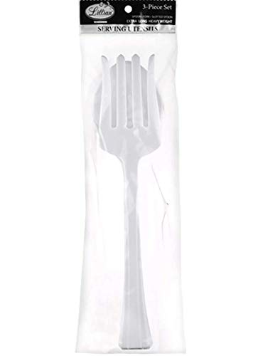 Lillian Tablesettings 3 in 1 Pack of 3 Plastic Serving Utensils, 2.5 x 2.5 x 11.5 inches, Pearl White (65909)