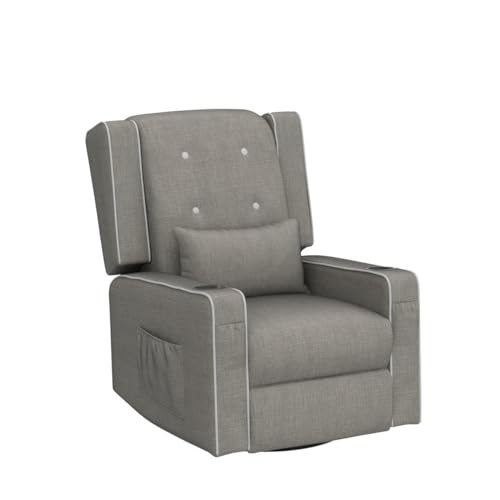 OPRISEN 360° Manual Swivel Recliner Swivel Rocker Recliner Chair for Nursery Overstuffed Wingback Glider Chair w/Side Pockets/Cup Holders (Beige)
