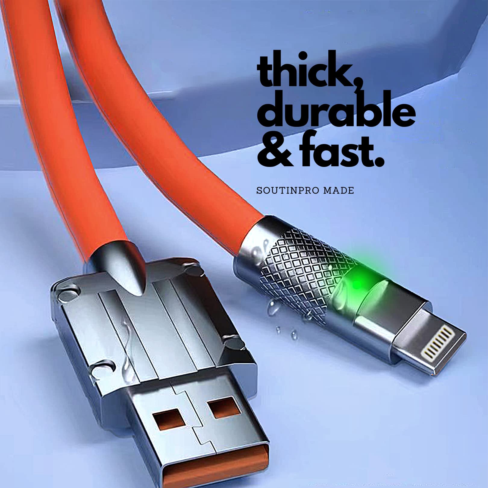 SoutinPro Thick Lightning Cable – 120W Extra Thick Data Transferring and Charging Cable for Home, Office – Zinc Alloy and Silicone Phone Charger Lightning Cable – Compatible with iPhone and iPad