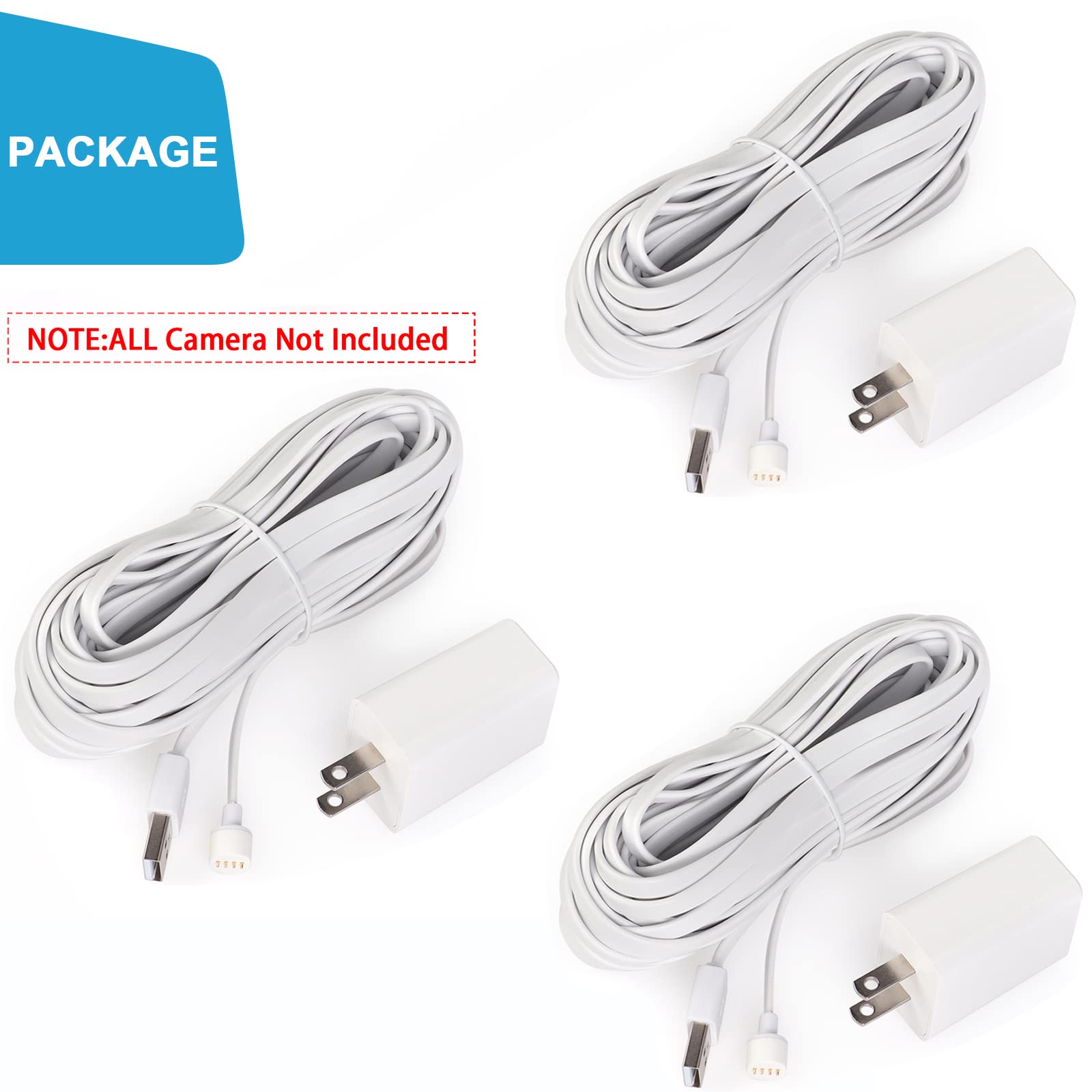 UYODM Power Cable Compatible with Google Nest Cam Outdoor or Indoor, Battery - 32.8ft/10m Weatherproof Charging Cable Power Your Nest Cam (Battery) Continuously(3Pack-White)