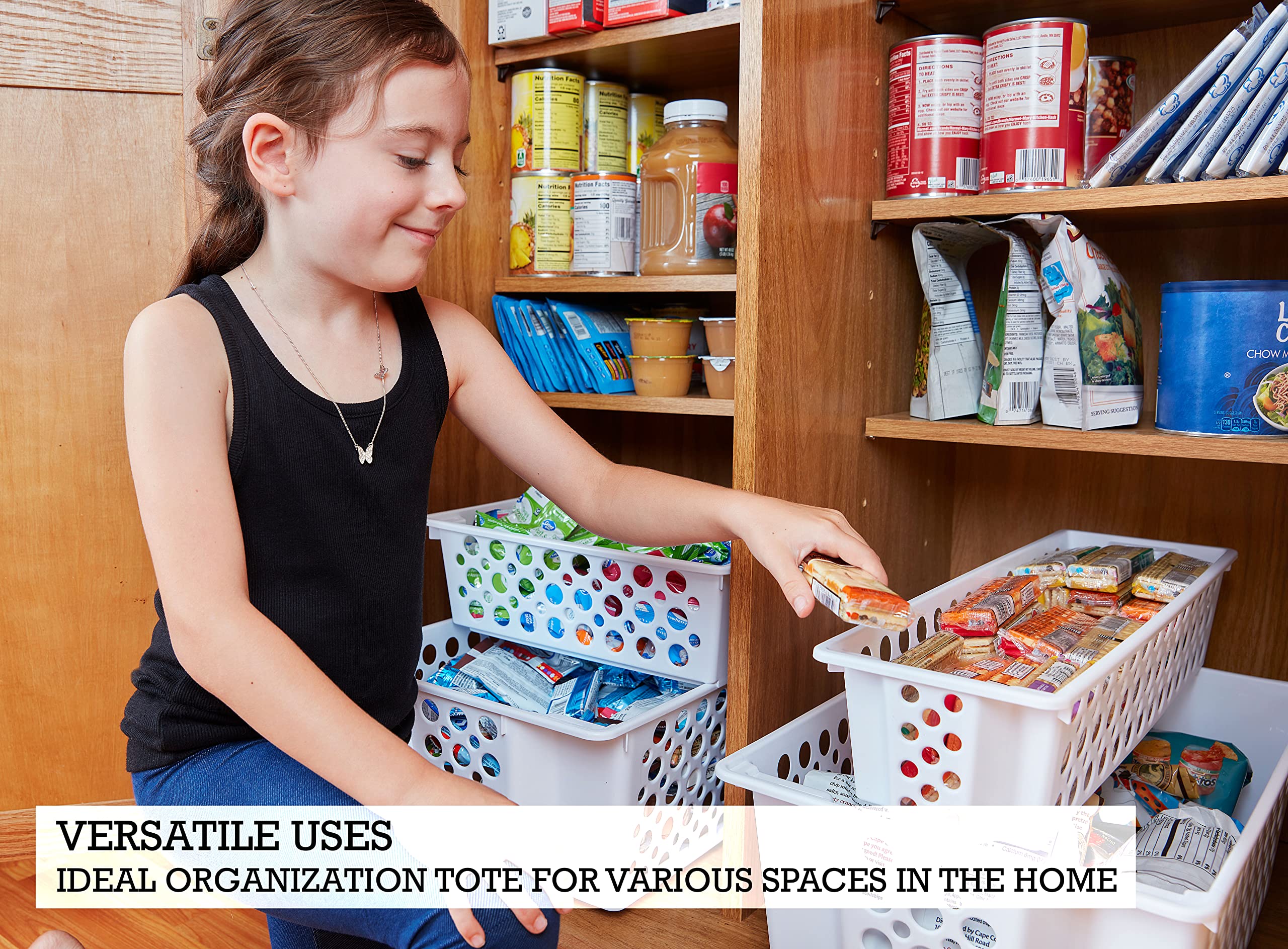 Organize Your Home Long Slide-It Baskets, 3 Pack, Stacking and Sliding Modular Storage, Great Organizing Bins for Pantry, Closet, Bedroom, Office, and all Storage, 21” x 6.3” x 4.4”
