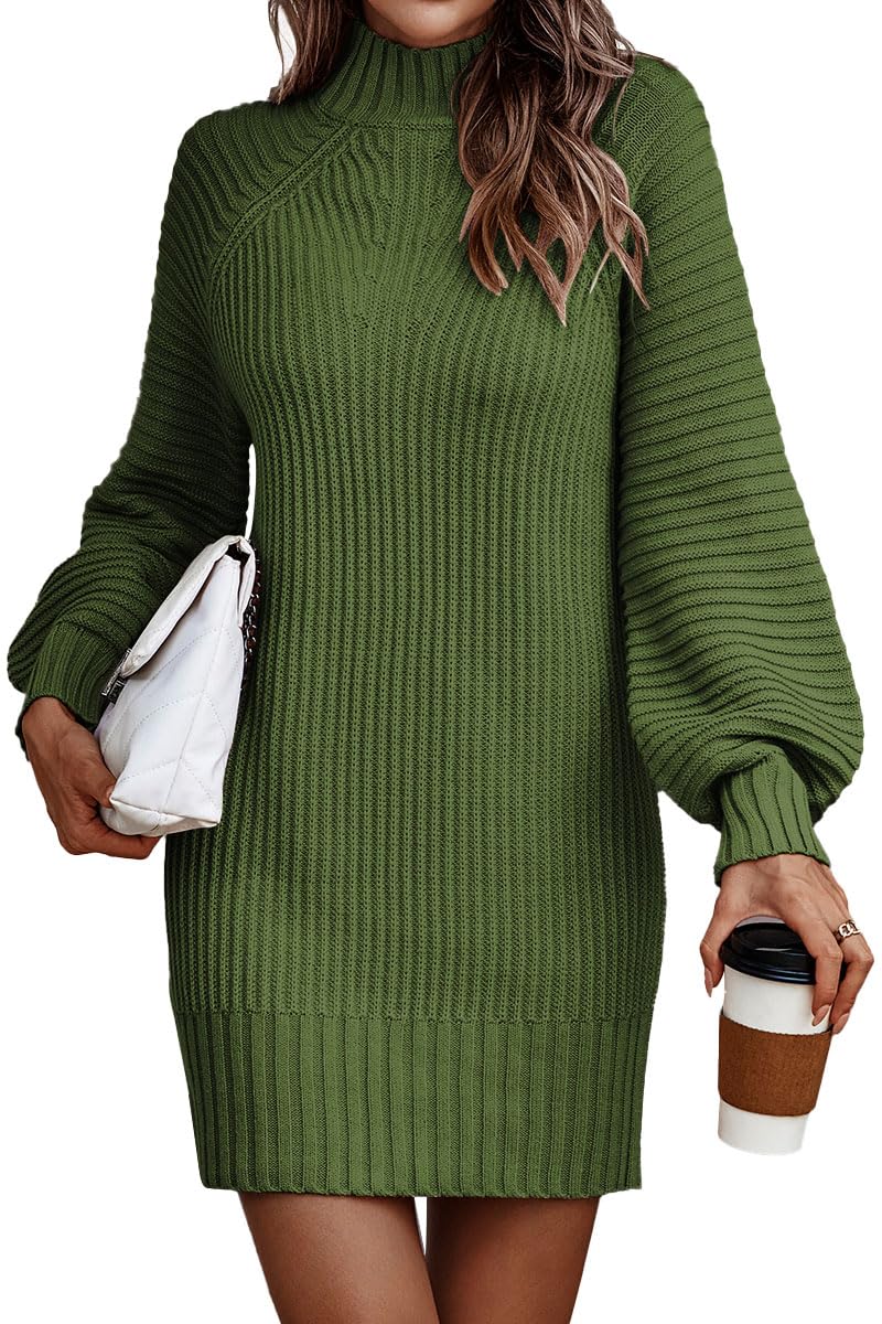 LILLUSORY Christmas Dress Womens Turtleneck Neck Long Sleeve Pullover Sweater Dress 2024 Winter Wedding Guest Dresses Army Green