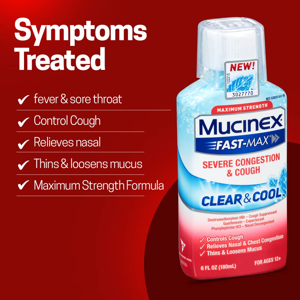 Mucinex Fast-Max Clear & Cool, Severe Congestion & Cough Liquid, 6oz (Pack of 4)