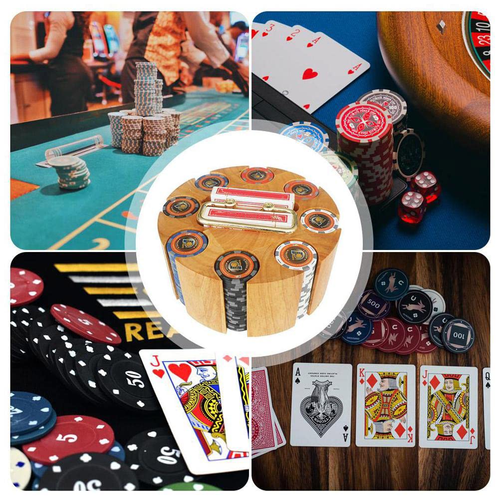 VBESTLIFE Poker Chip Carousel, Portable Storage Tray Poker Chip Set Wooden Poker Turntable Large Capacity Rotatable Poker Chip with Brass Handle