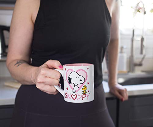 Silver Buffalo Peanuts Snoopy Woodstock Hearts Ceramic Mug, 14-Ounce