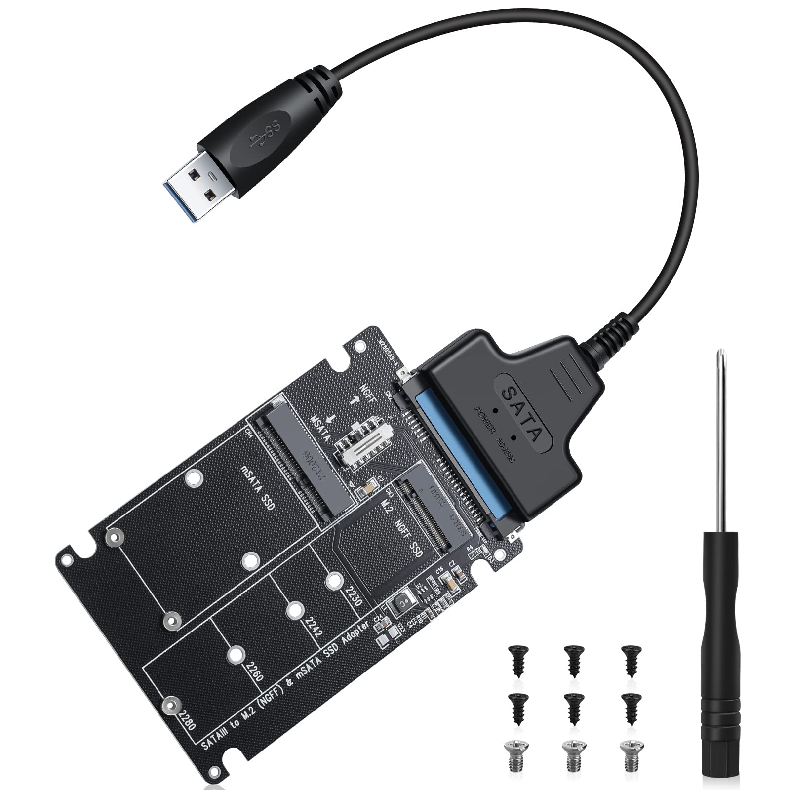 ZEXMTE M.2 NGFF or mSATA to SATA III Adapter, 2-in-1 M.2 to USB Adapter, NGFF or mSATA USB 3.0 Adapter Converter as Portable 2.5'' SATA Hard Drive, mSATA to SATA Enclosure(USB SATA Adapter Included)