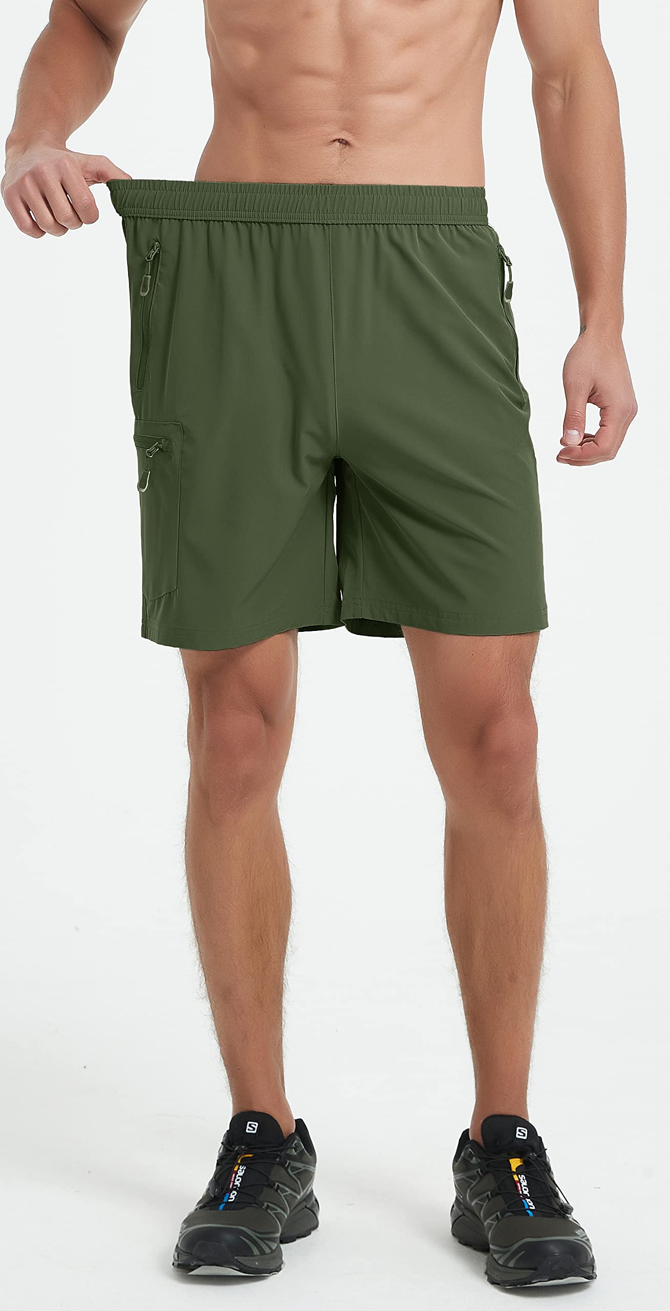 Men's Hiking Cargo Work Shorts Quick Dry Lightweight Fishing Athletic Running Workout Gym Shorts with 4 Pockets Army Green M
