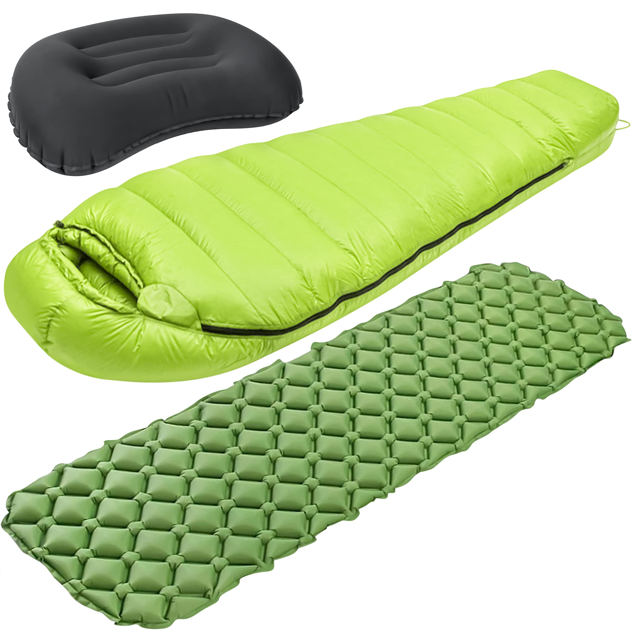 Rojomark Duck Down - 600 Fill Power Duck Down Mummy Sleeping Bag, Sleeping Pad and Air Pillow. Backpacking Sleeping Bags for Adults for Hiking, Camping and Traveling.