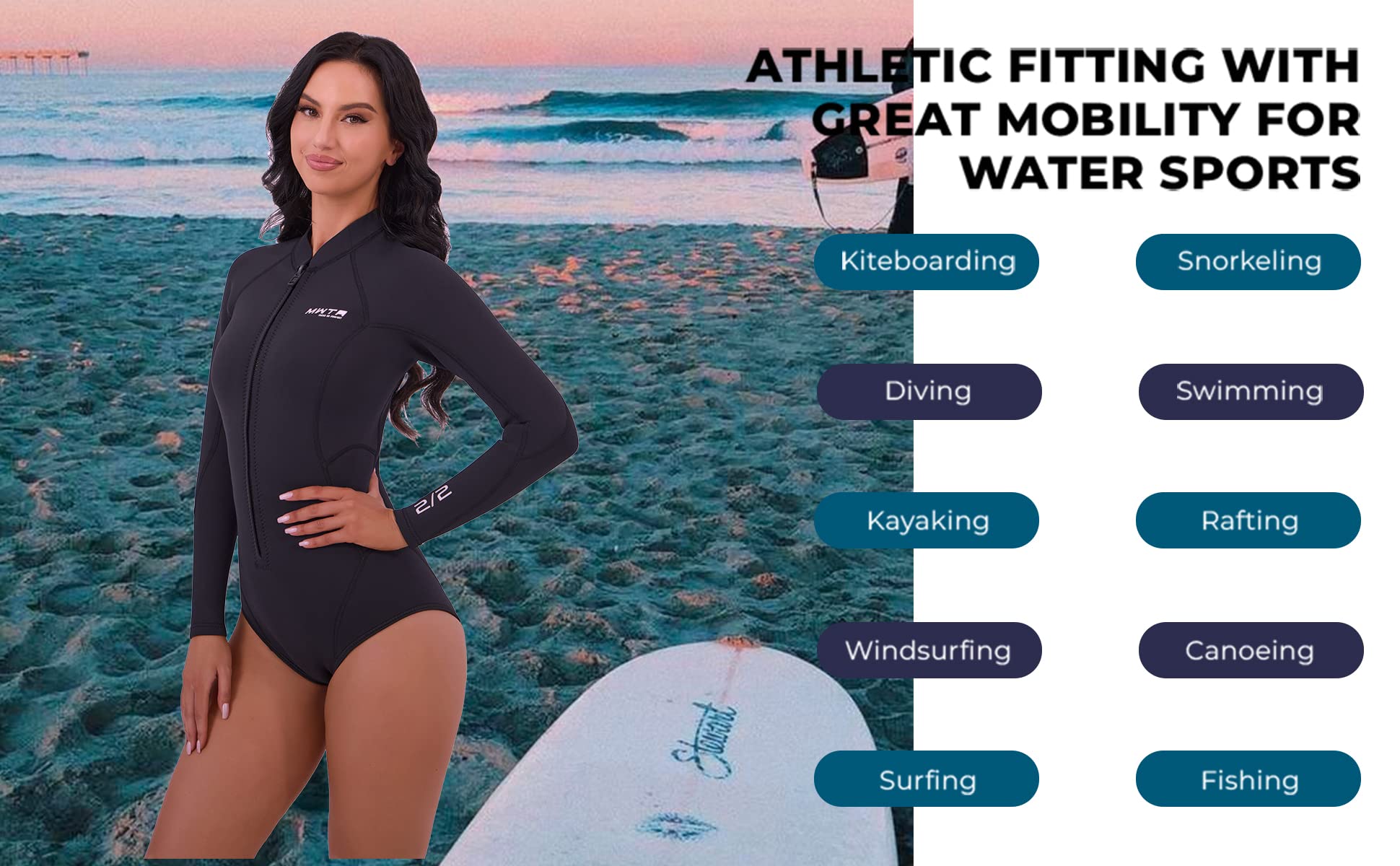 MWTA Wetsuit Women Shorty 2.0mm Neoprene Front Zipper for UV Protection Surfing Diving Snorkeling Kayaking BLK Size 8