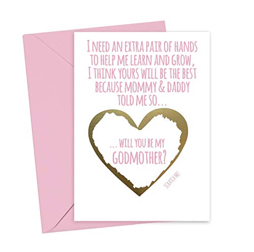Will You Be My Godmother Scratch Off in Child Handwriting, I Need an Extra Pair of Hands Godmother Proposal Card from Niece, Nephew for Aunt, Best Friend (Extra Hands Godmother)
