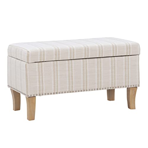 Linon Linen Stripe Upholstered Storage Stephanie Ottoman