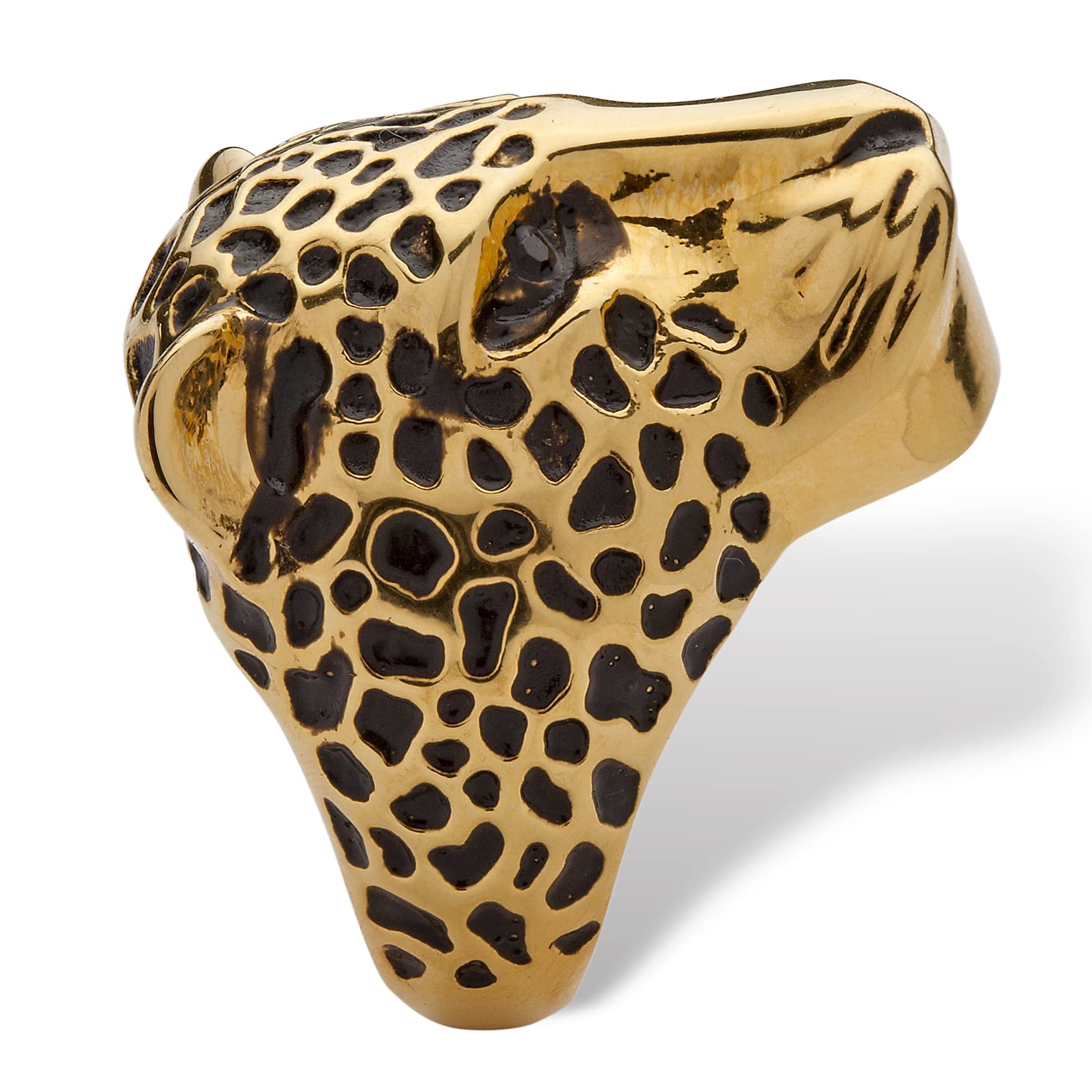 PalmBeach Yellow Gold-Plated Round Black Crystal Leopard Ring Sizes 6-10 Size 8