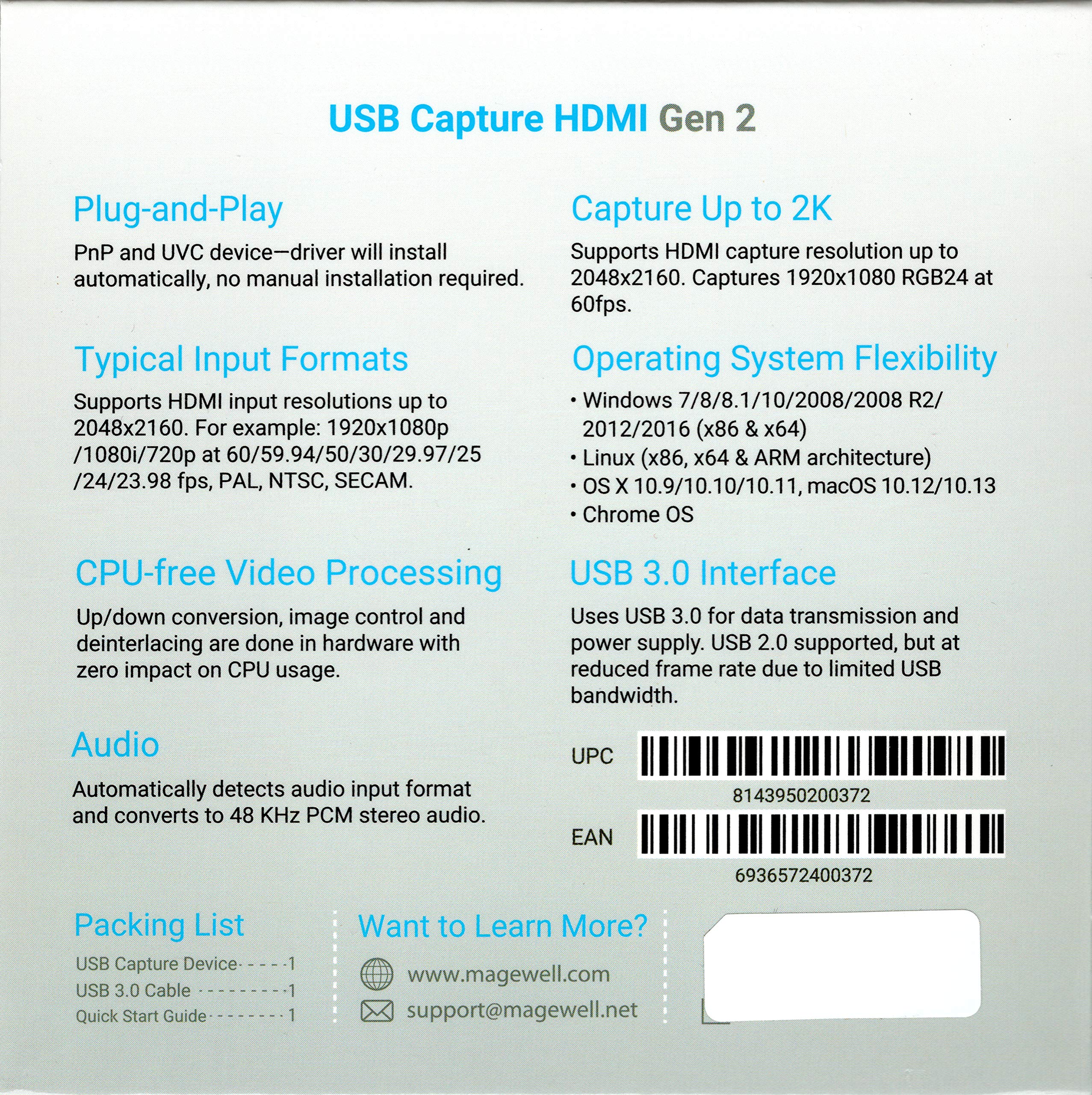 Magewell USB Capture HDMI Gen2 - USB 3.0 HD Video Capture Dongle Model 32060