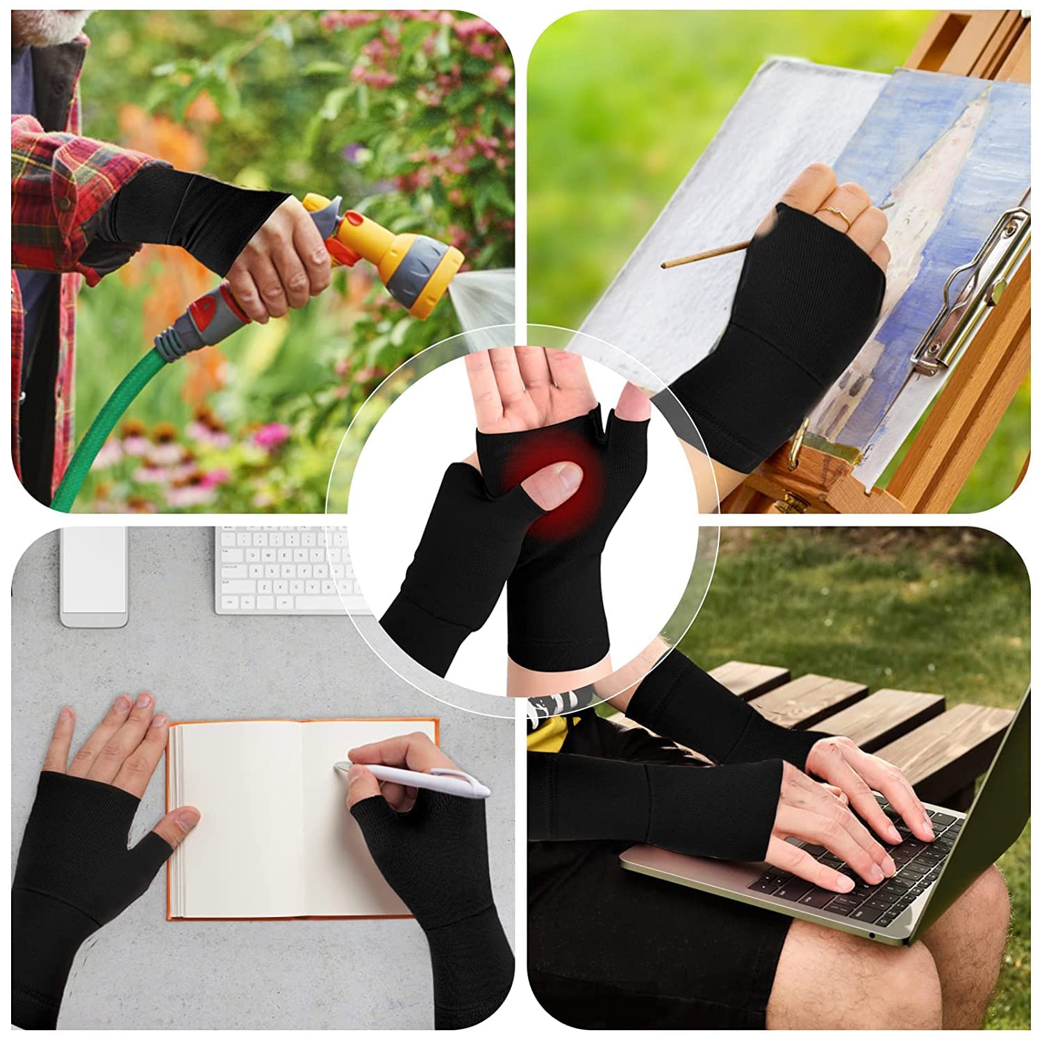 QULI Arthritis Gloves 1 pair Sports Typing Wrist Pain Arthritis Relief Hand Wrist protection Wrist Support (S, Black(Gloves))