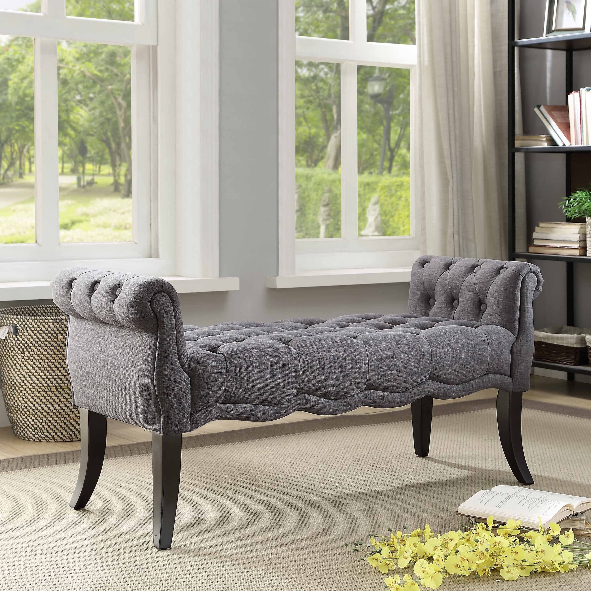 Linon Mason Charcoal Rolled Arm Bench